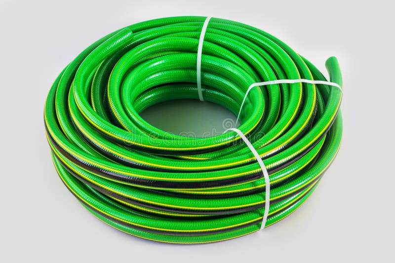 Green Hose for Watering Water on a White Background. No Isolation Stock ...