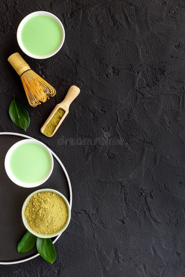 Green Hot Tea in Bowls with Matcha Powder, Top View Stock Photo - Image ...