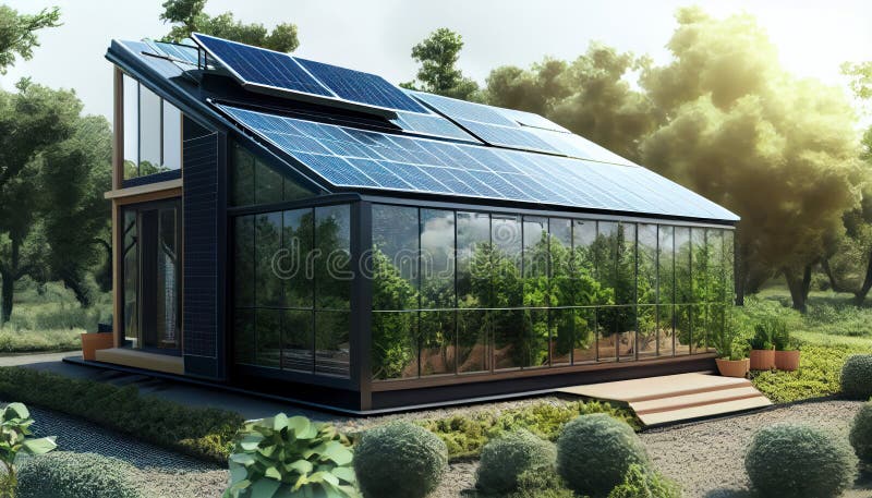 Green House Energy Solar Energy Panel. AI Generated Stock Illustration ...