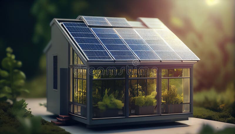 Green House Energy Solar Energy Panel. AI Generated Stock Illustration ...