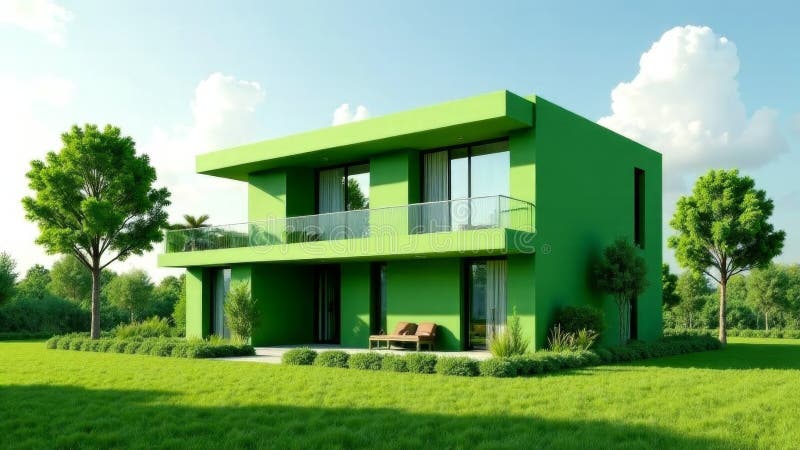 Green House in High Tech Style among Grass Stock Photo - Image of ...