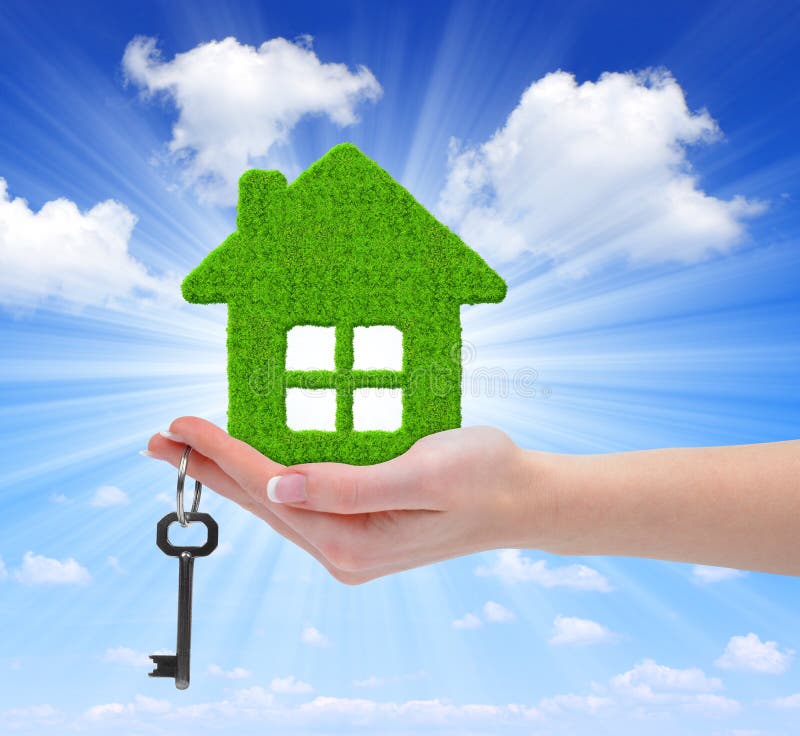 Green House with Key in Hand Stock Image - Image of construct ...