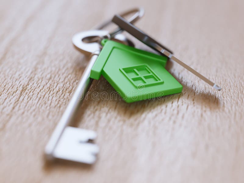 House Key and Keychain on Wood Stock Photo - Image of mortgage, door ...