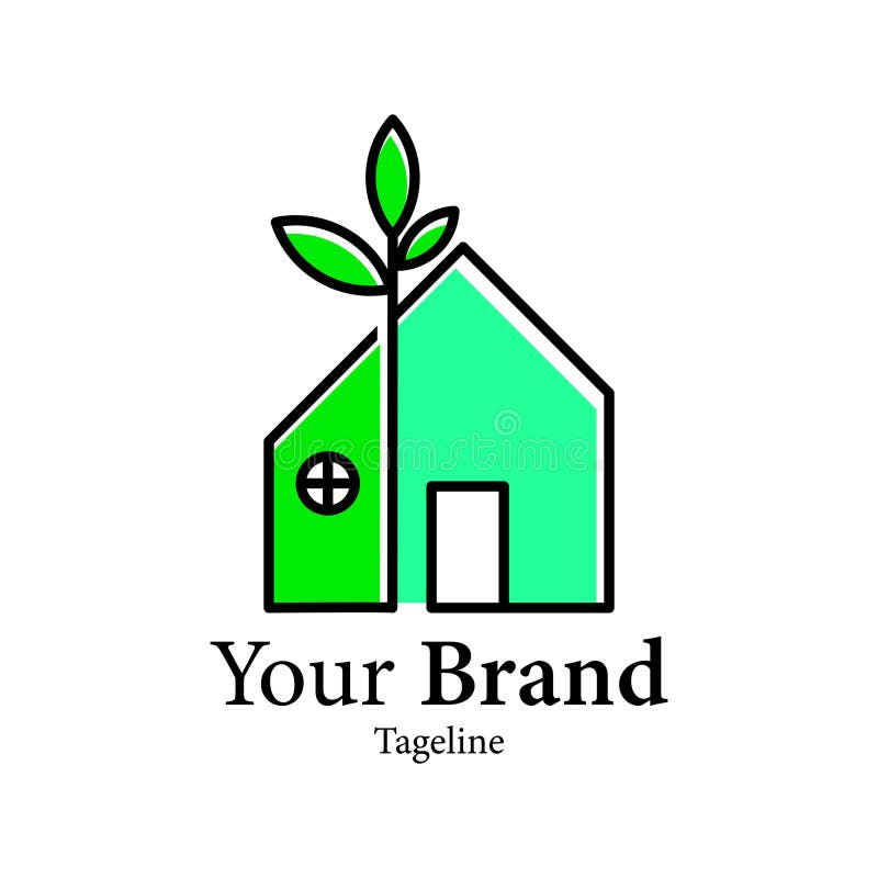Green House Logo One House and Tree Leaf Stock Vector - Illustration of ...