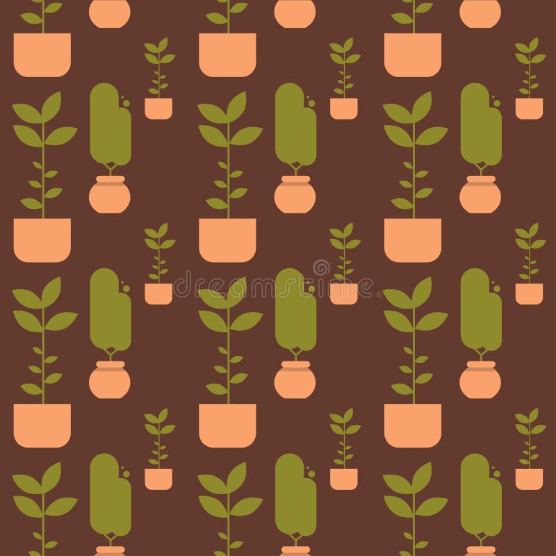Green House Plant in Pot Seamless Pattern Stock Vector - Illustration ...