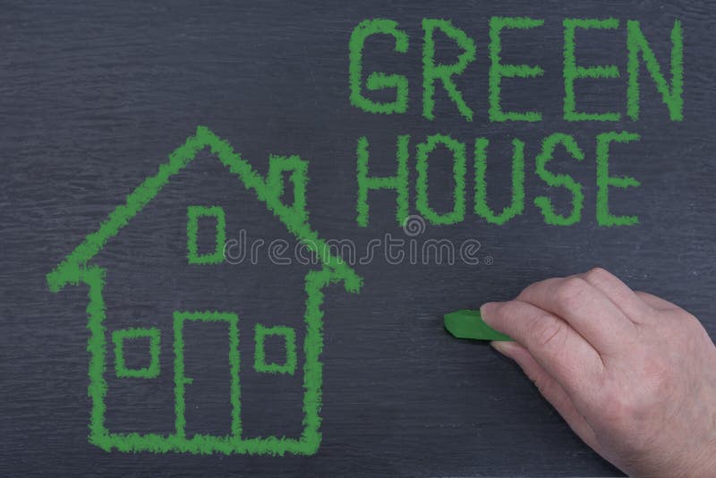 Green House Sign on a Chalkboard. Environmental Concept Stock Photo ...