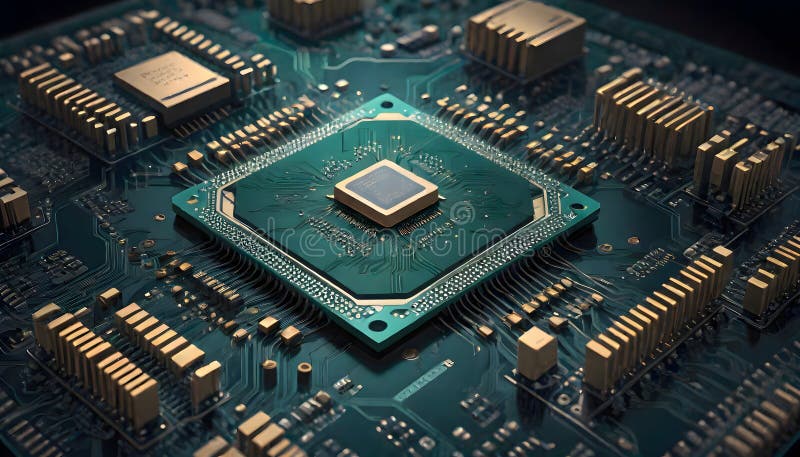 Green Hued Computer Chip with Visible Intricate Paths, Advanced ...