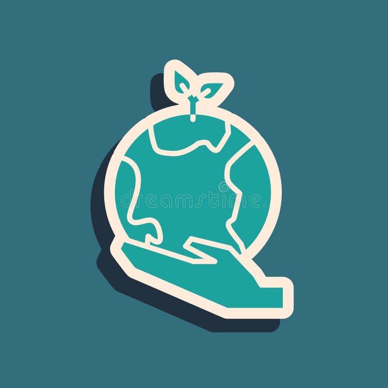 Green Human Hands Holding Earth Globe Icon Isolated on Green Background ...