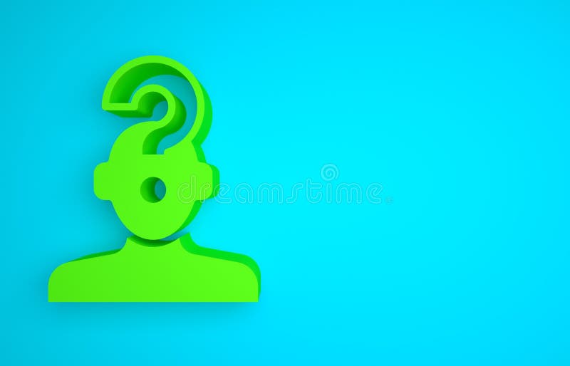 Green Human Head with Question Mark Icon Isolated on Blue Background ...