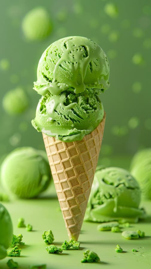 Green Ice Cream Cone with Green Sprinkles Stock Photo - Image of frozen ...