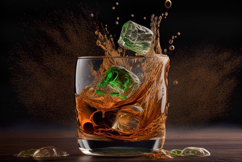 Green Ice Cubes Splashing into a St. Patrick`s Day Cocktail Glass in a ...