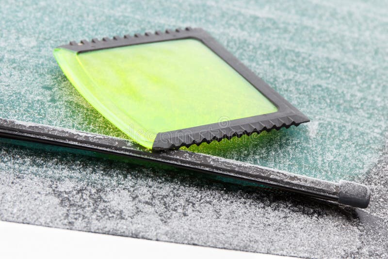 Green Ice Scraper on Car Windscreen, Winter Problems in Transportation ...