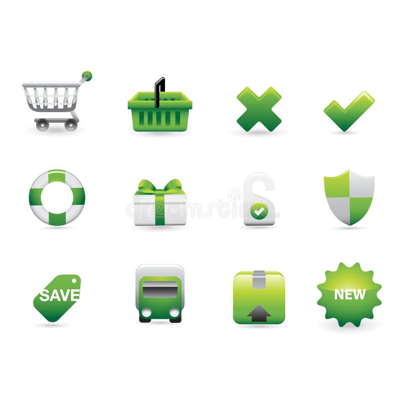 A Green Icon Set for Shopping and Sales Purposes Stock Illustration ...