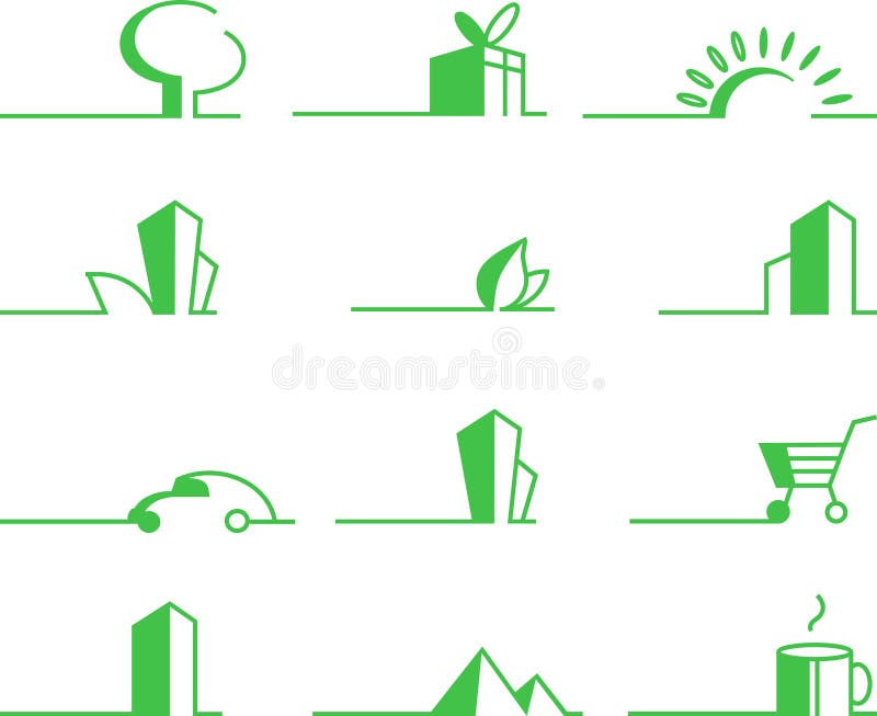 Green building icons. stock vector. Illustration of downtown - 8259883