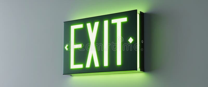 Green Illuminated Exit Sign in Modern Design Stock Illustration ...