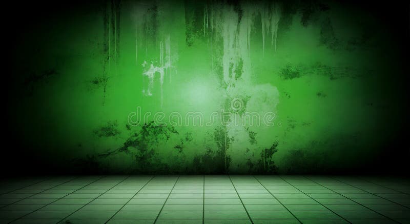 Green Illuminated Wall with Tile Floor in Studio Space, Abstract Design ...