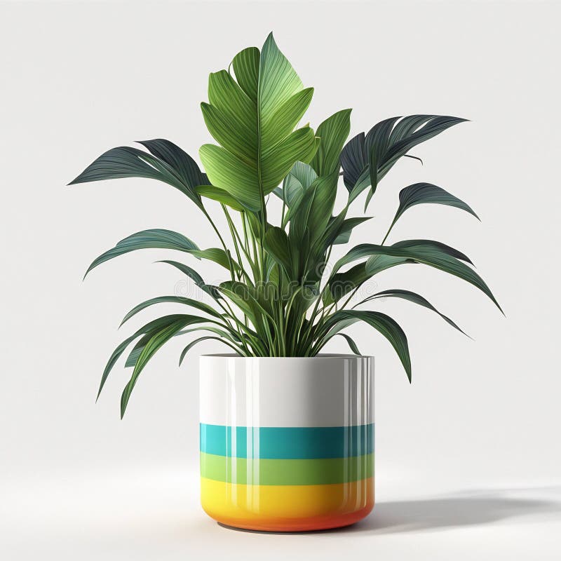 Indoor Flower in a Multi-colored Pot Stock Illustration - Illustration ...