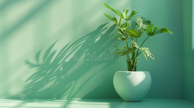 Green Indoor Plant Casting Shadow Mint Background Stock Photos - Free ...