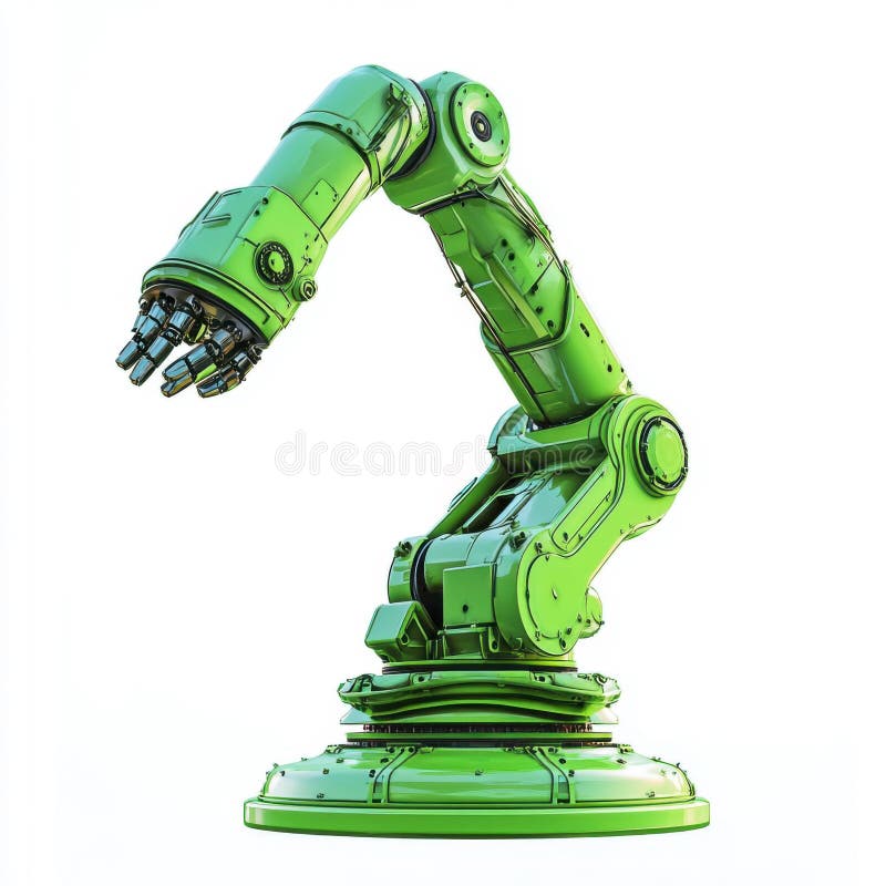 Green Industrial Robotic Arm Isolated on White Background for ...