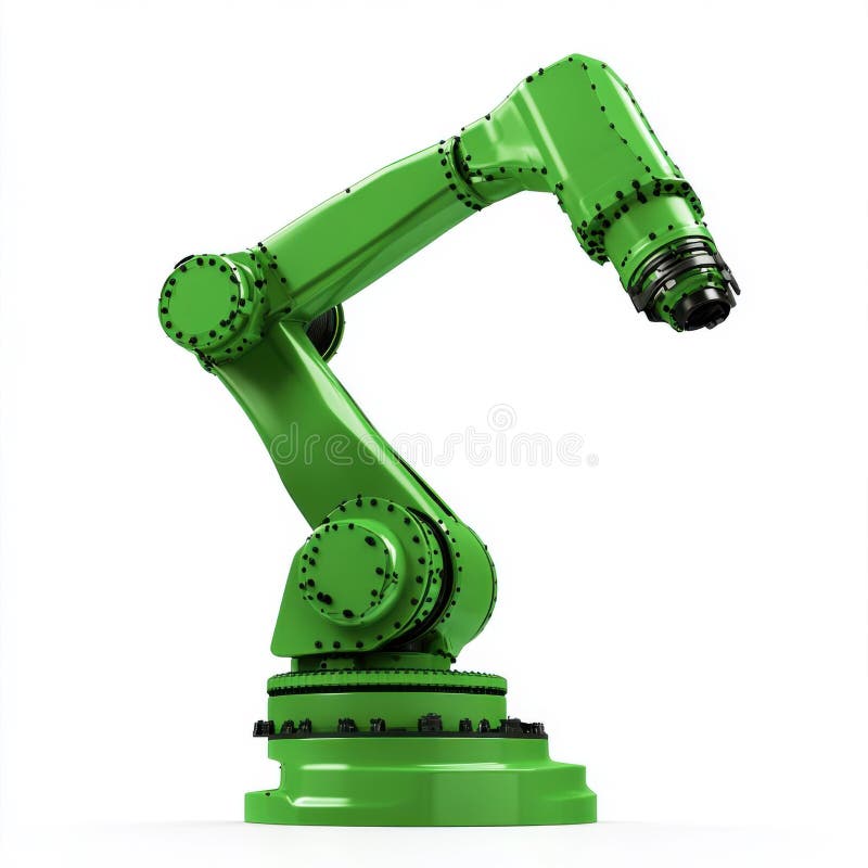 Green Industrial Robotic Arm Isolated on White Background, Concept of ...