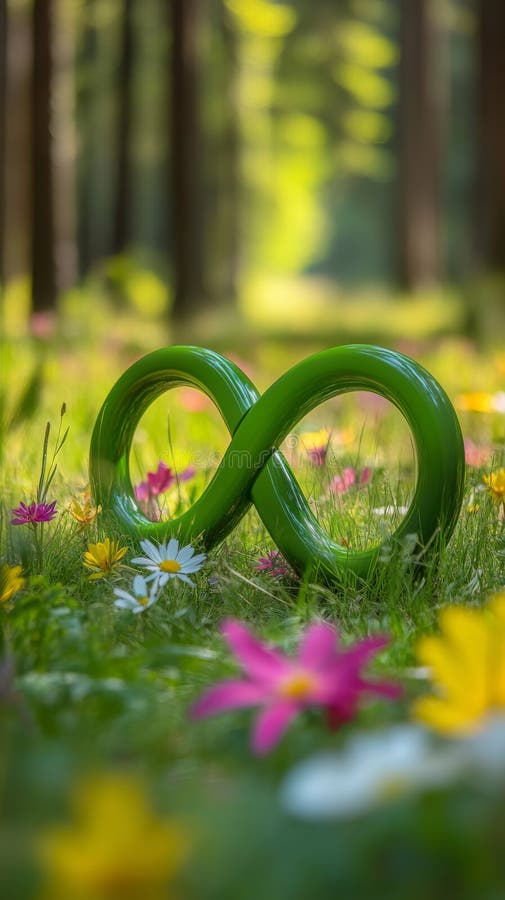 Green Infinity Symbol in a Meadow with Wildflowers, Nature Concept ...