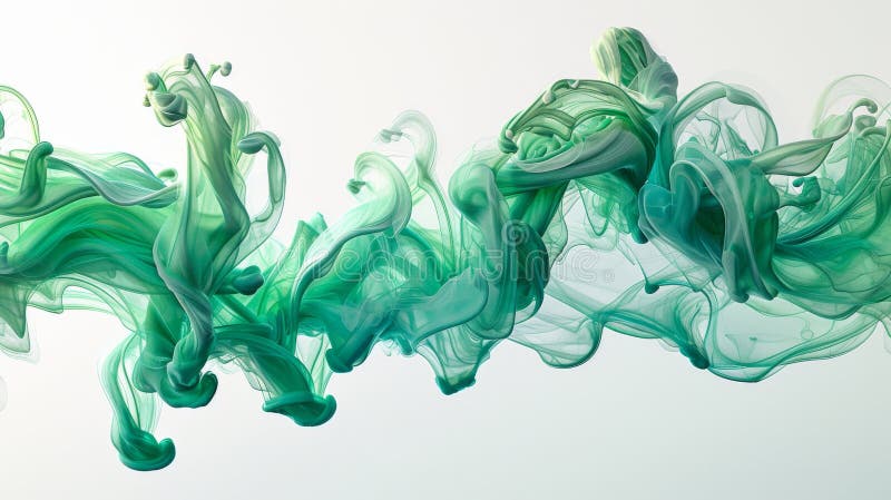 Green Ink Swirling Underwater on White Background, Abstract Art Concept ...