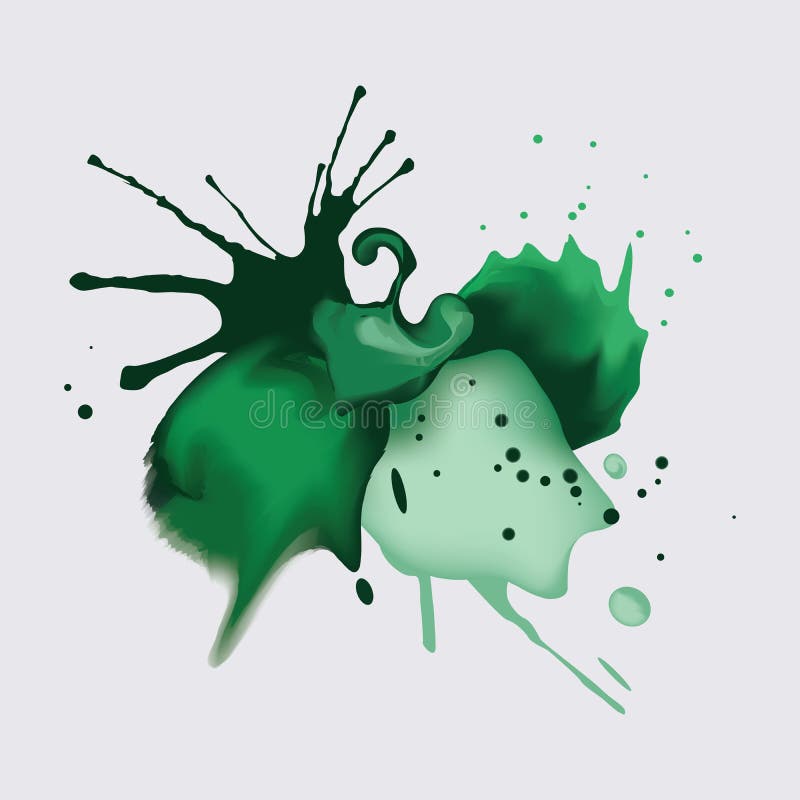 Green Ink and Watercolor Paint Splashed Stains Stock Vector ...