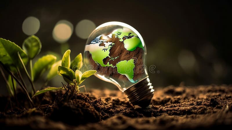 Green Innovation: Light Bulb with Plant and Green Earth Inside ...