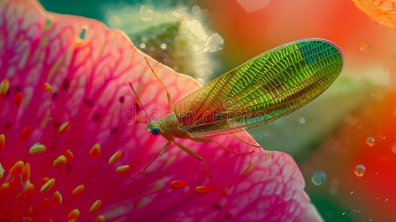 Green Insect on Pink Flower - Illustration Stock Illustration ...