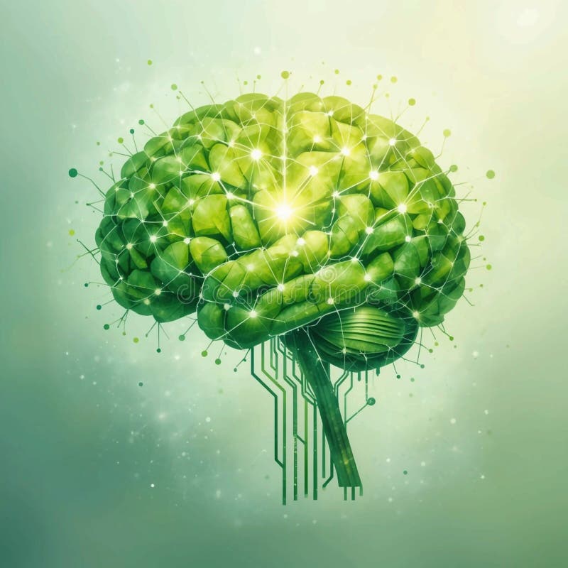 Green Intelligence: Brain Made of Leaves and Circuits Symbolizing Eco ...