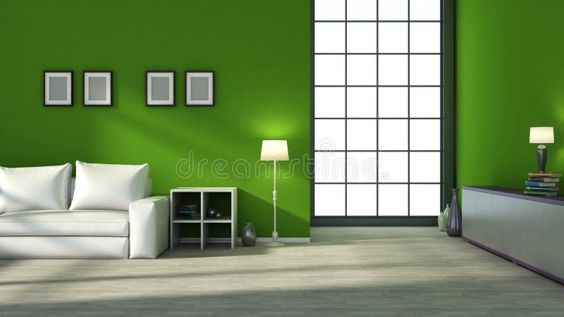 Green Interior with Large Window Stock Illustration - Illustration of ...