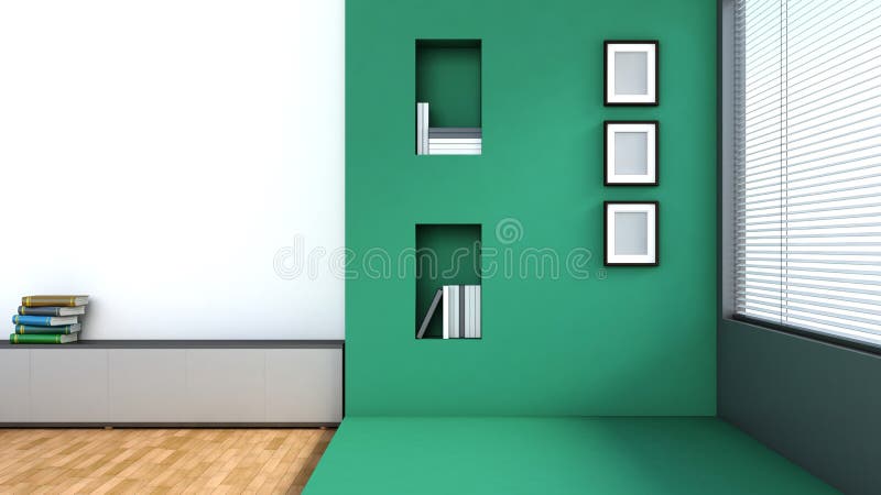 Green Interior with Large Window Stock Illustration - Illustration of ...