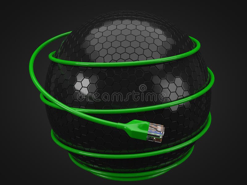 Green Internet Cable Around Tech Sphere. Conceptual 3d Illustration of ...
