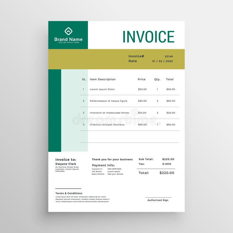 Green Invoice Template Design Vector Stock Vector - Illustration of ...