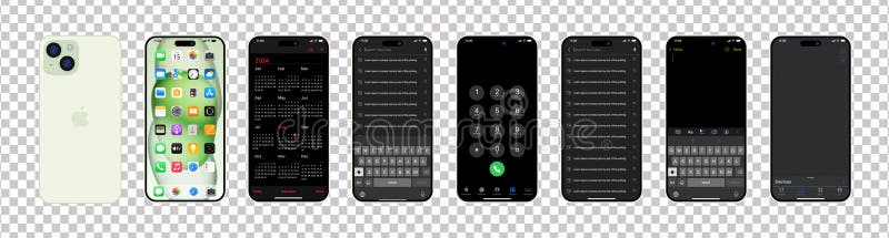 Green Iphone 15 Pro Interfaces. Apple Mockup. Front, Back Side of the ...