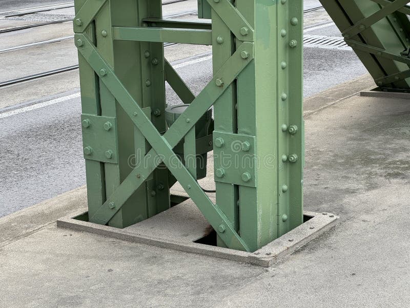 Green Iron Base or Pier of a Structure with Rivets and Metal Joints ...