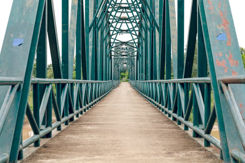 Green Iron Bridge Across the River Stock Photo - Image of promenade ...