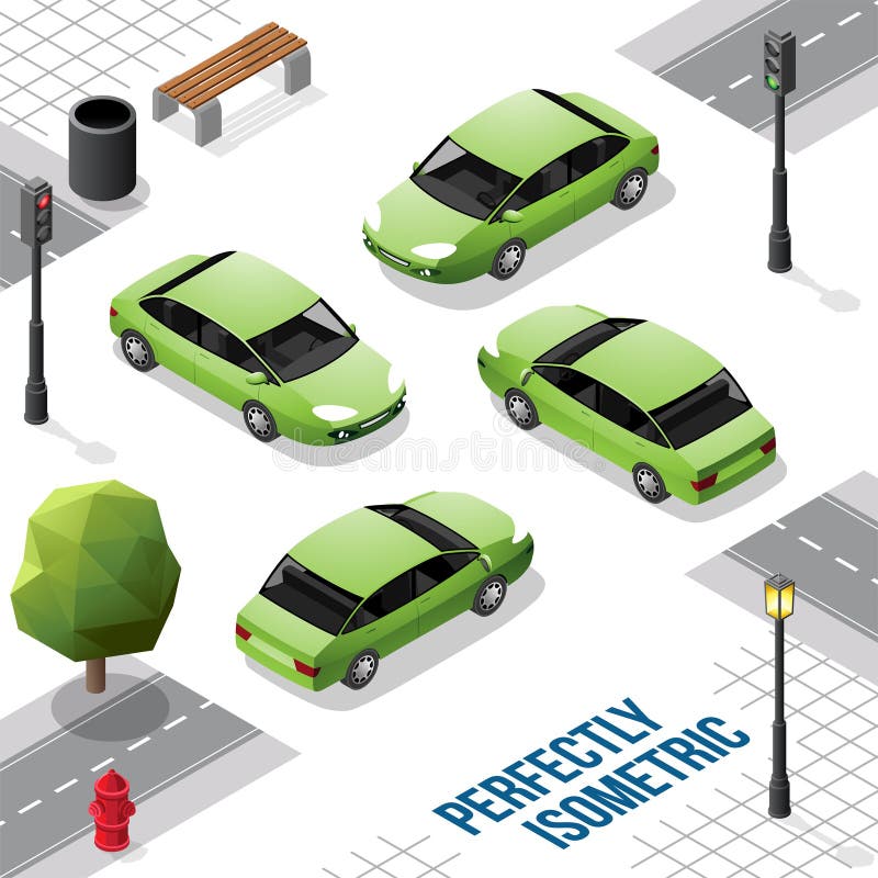 Green Isometric Car from Front Back Right and Left Stock Vector ...