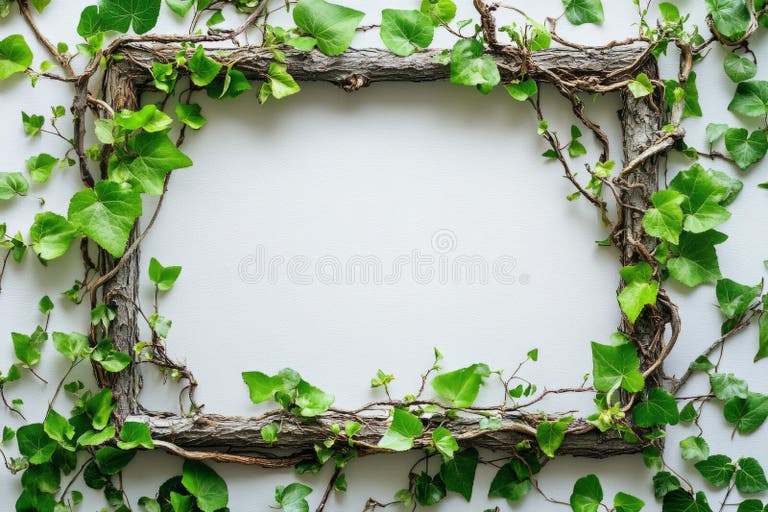Green Ivy Branches Forming a Rectangular Frame on a White Background ...