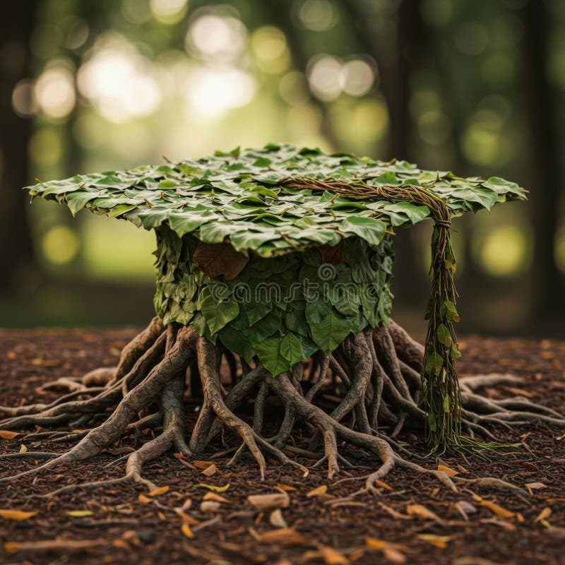 Green Ivy Graduation Cap on Tree Roots Stock Illustration ...