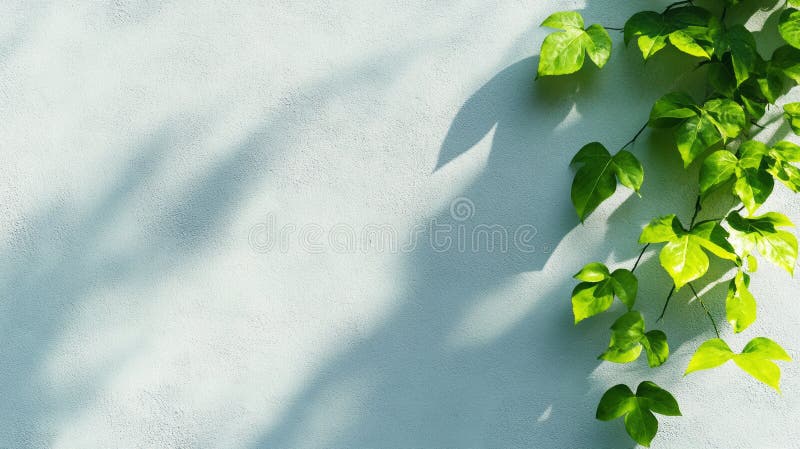 Delicate Green Ivy Tendrils Spreading Across Pale Gray-blue Wall ...