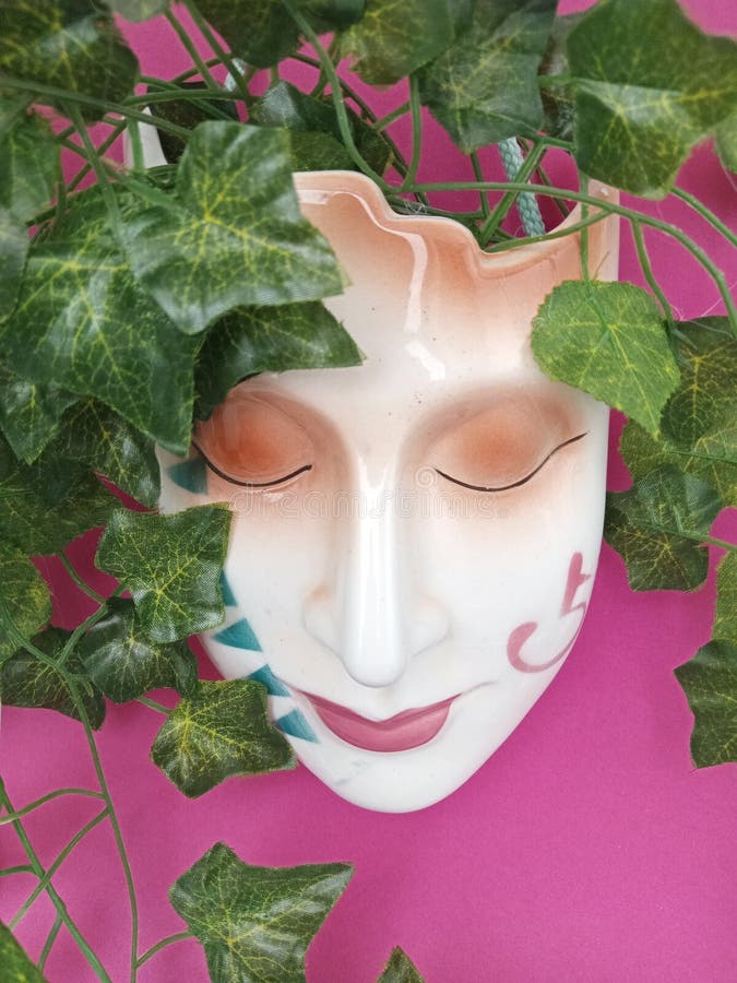 Green Ivy Plant in a Face Flower Pot Stock Image - Image of face, hair ...