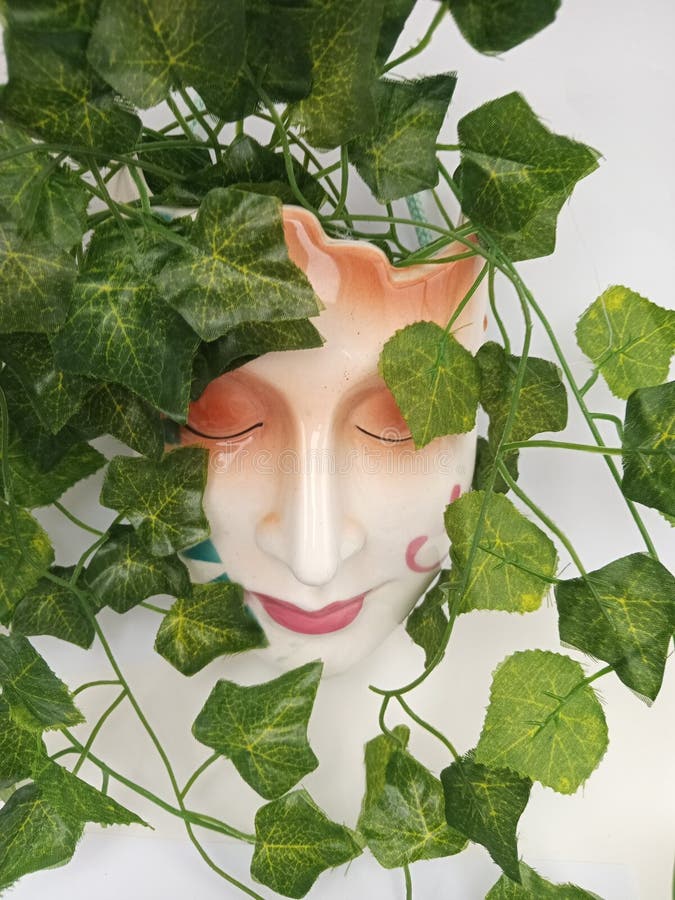 Green Ivy Plant in a Face Flower Pot Stock Photo - Image of plant, vine ...