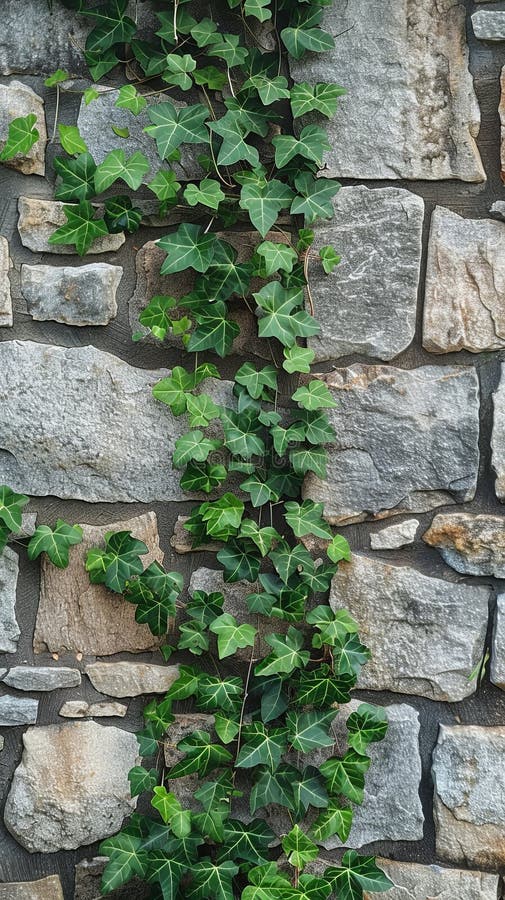 Green Ivy Vines Climbing a Textured Stone Wall Stock Image - Image of ...
