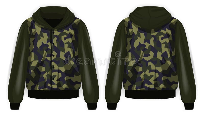 Green Jacket Army with Camouflage Pattern and Hoodie Front and Back ...