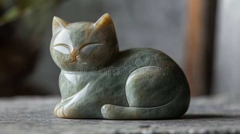 Green Jade Carved into the Shape of a Cat Stock Image - Image of ...