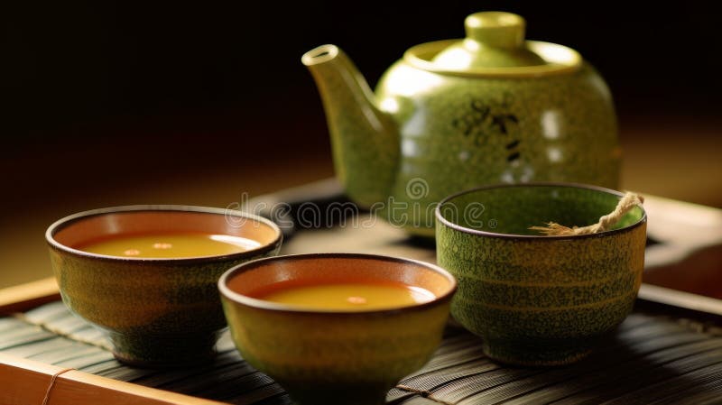 Green Japanese Tea on Stone Table. Japanese Tea Stock Illustration ...