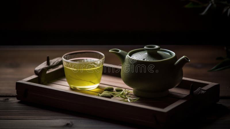 Green Japanese Tea on Stone Table. Japanese Tea Stock Illustration ...