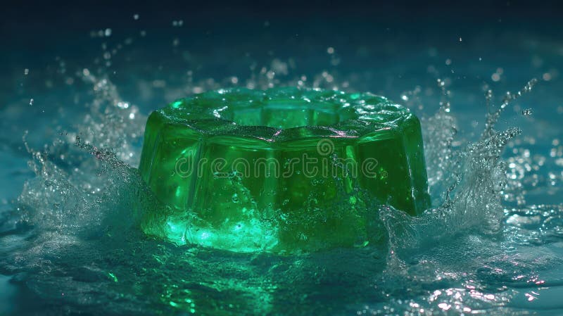 Green Jello Splashes in Clear Water Creating a Vibrant and Dynamic ...