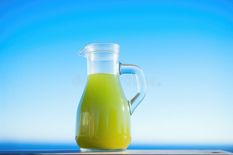 Green Juice in a Jug with Handle, Clear Blue Sky Backdrop Stock Image ...